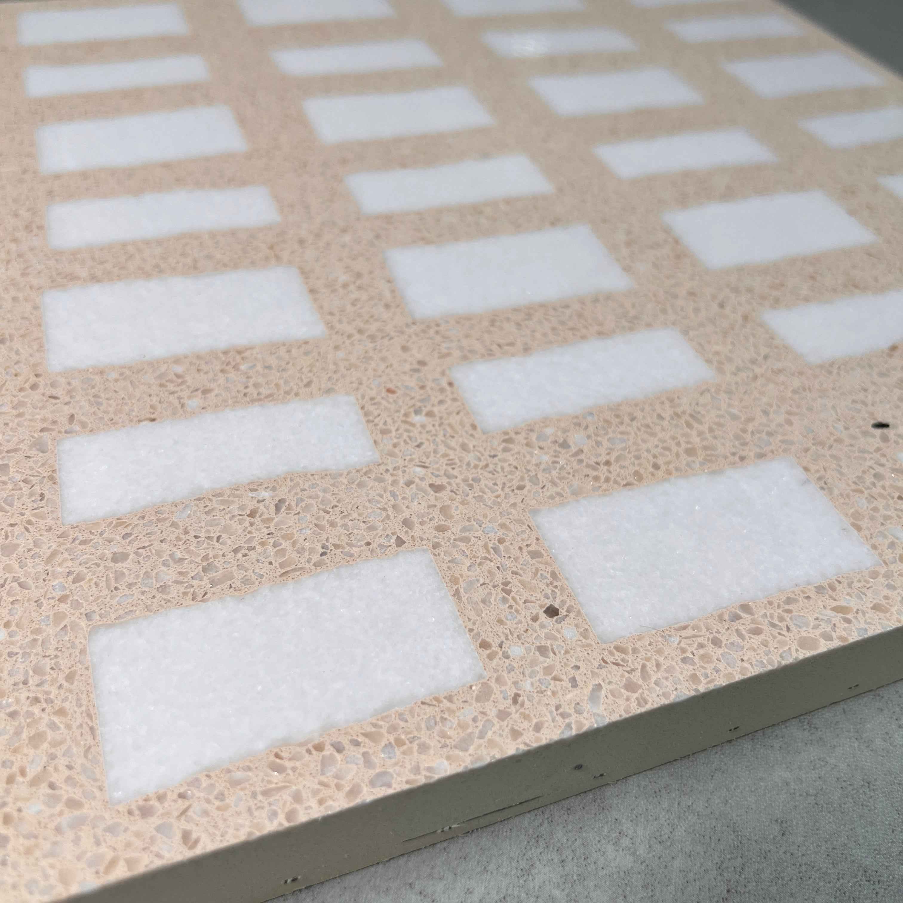 Handcrafted White Marble Aggregate Mosaic Panels | Pinkish Beige Sand ...